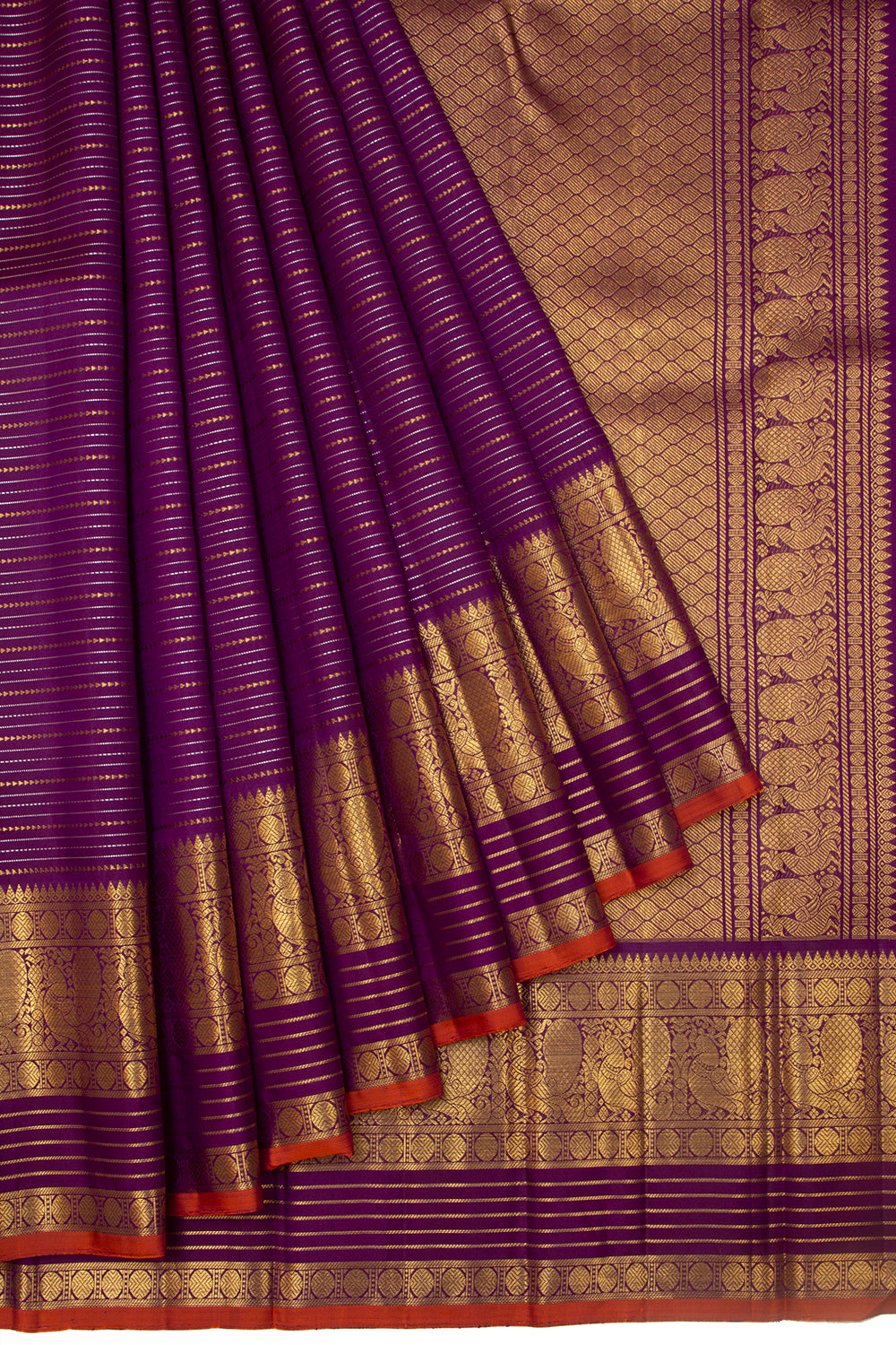 Kanchipuram Silk Horizontal Lines Purple Saree | Kankatala