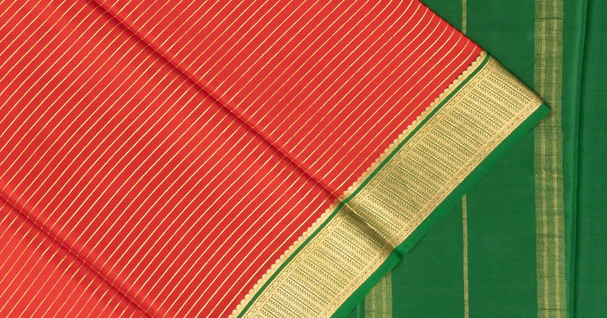Binny Silk Horizontal Lines Red Saree | Kankatala