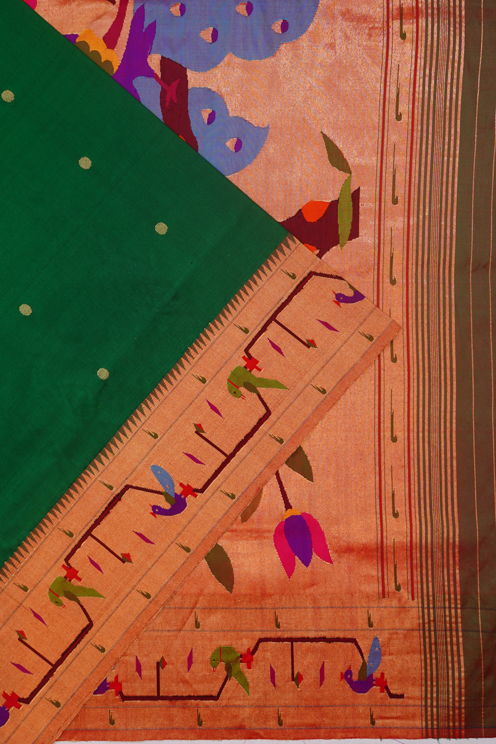Paithani Silk Butta Green Saree With Akruti Border 