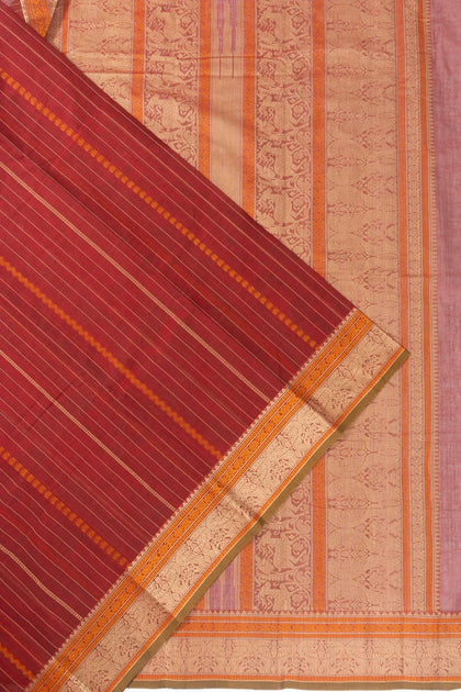 Chettinad Cotton Vertical Lines Red Saree | Kankatala