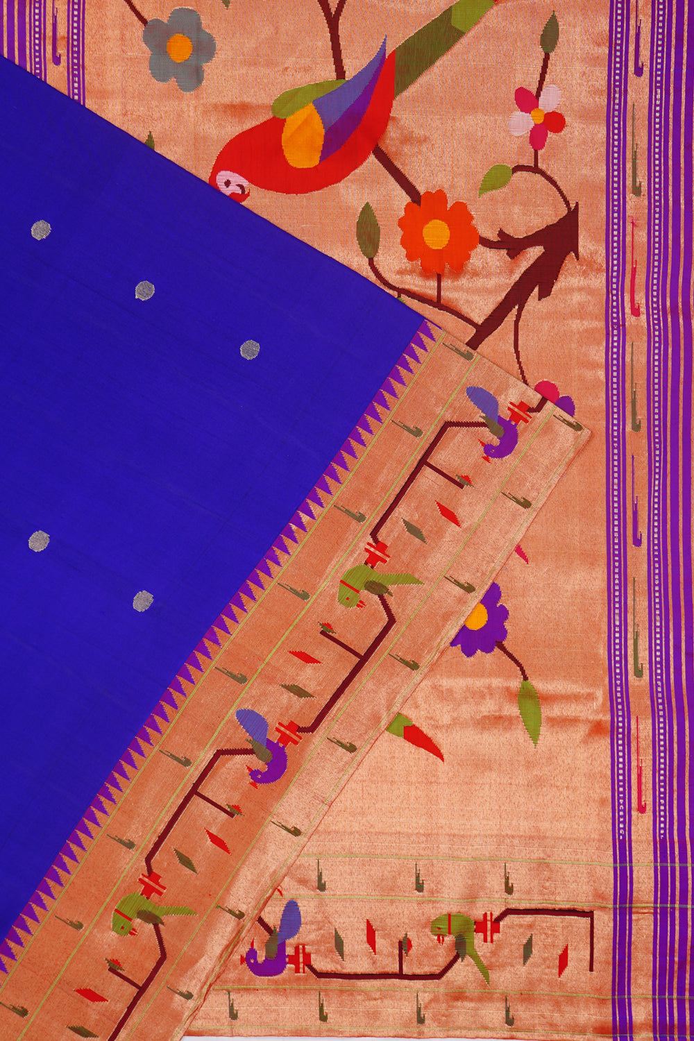 Paithani Silk Butta Royal Blue Saree With Akruti