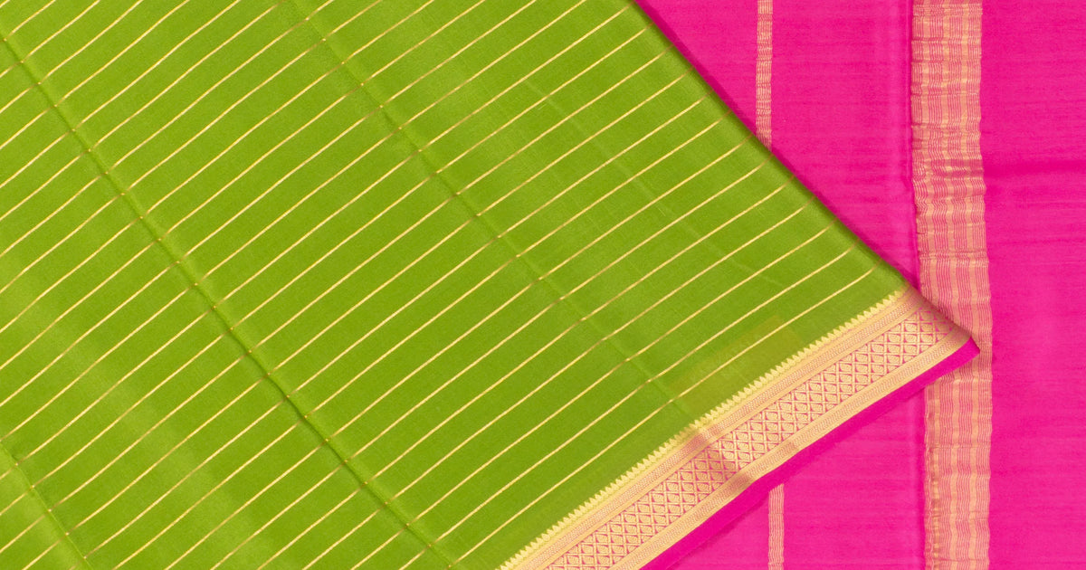 Mysore Silk Horizontal Lines Green Saree | Kankatala