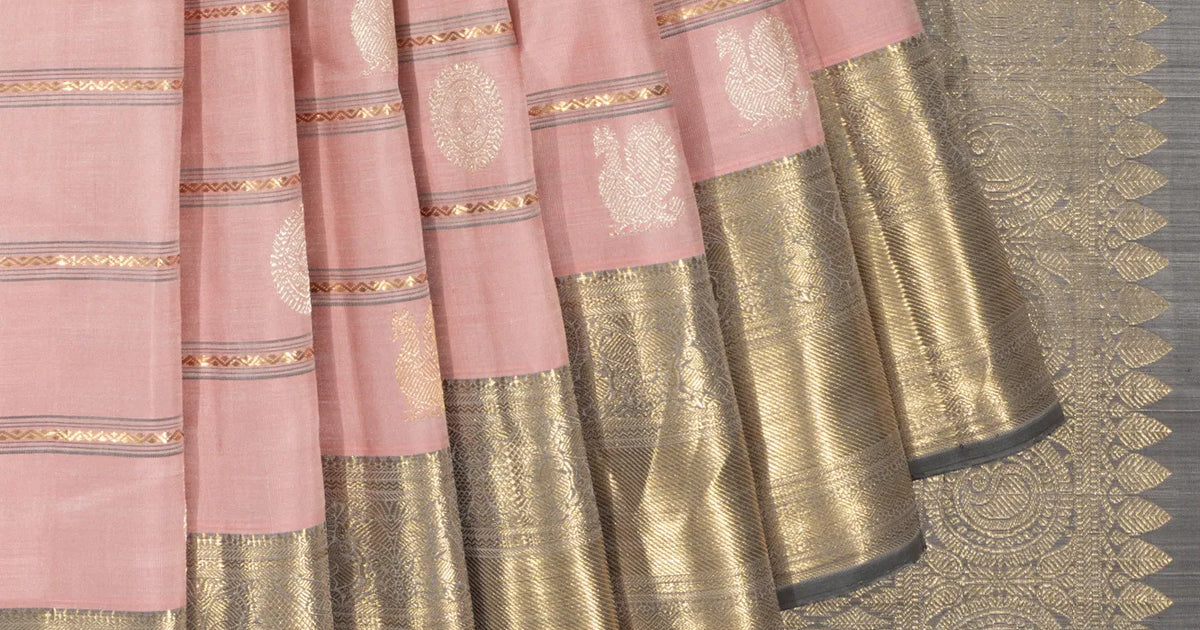 Classic Kanchipuram Silk Horizontal Lines And Butta Pastel