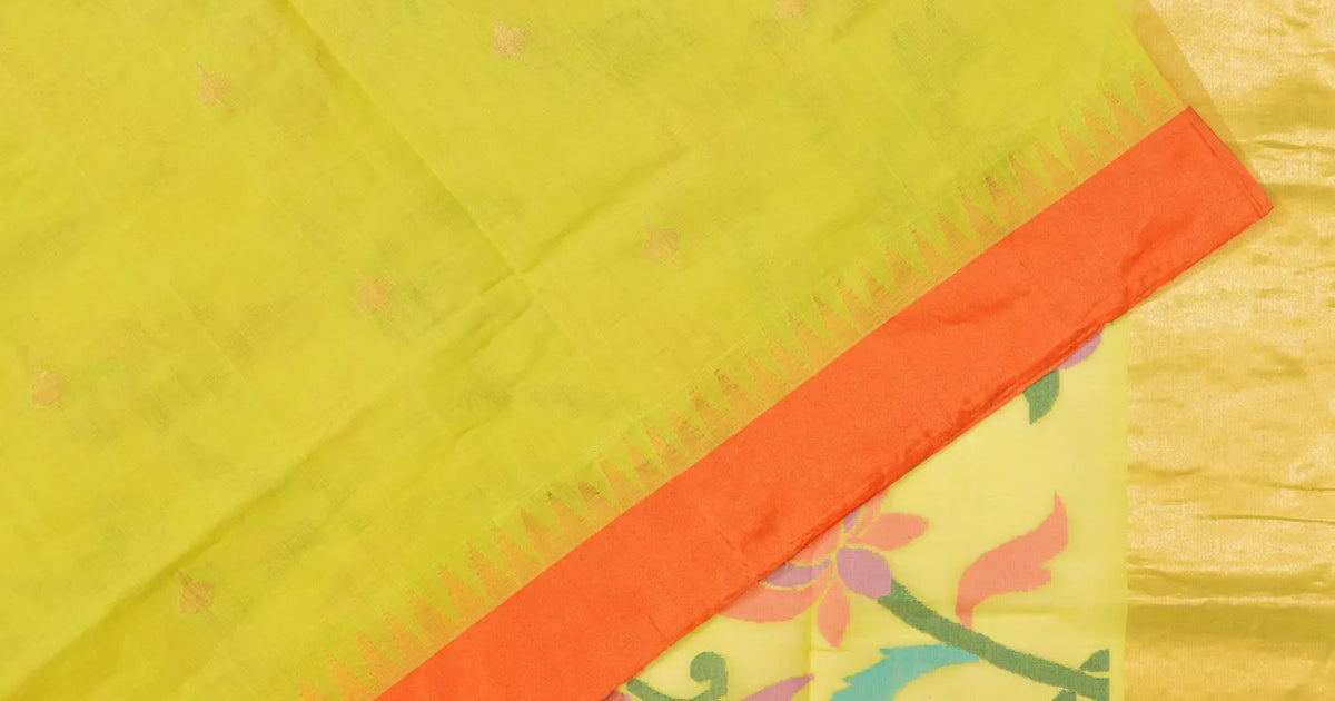 Ponduru Handspun Cotton Butta Parrot Green Saree With