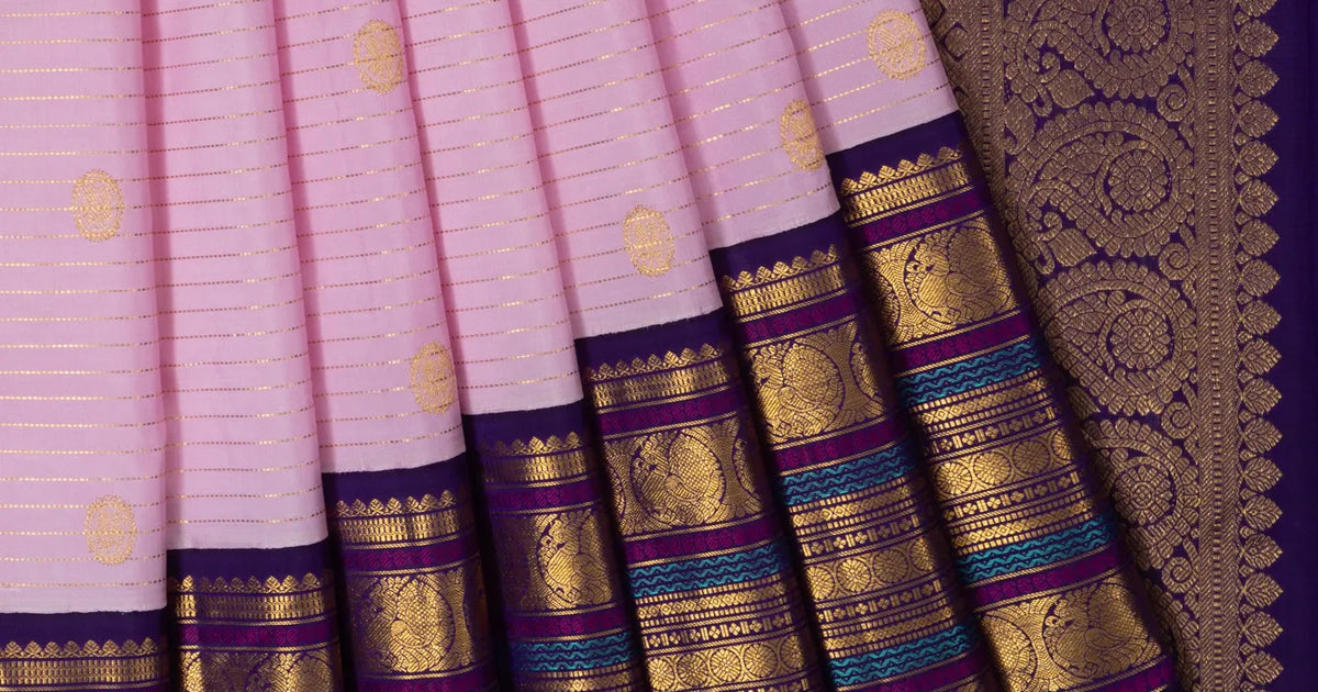 Classic Kanchipuram Silk Horizontal Lines And Butta Baby