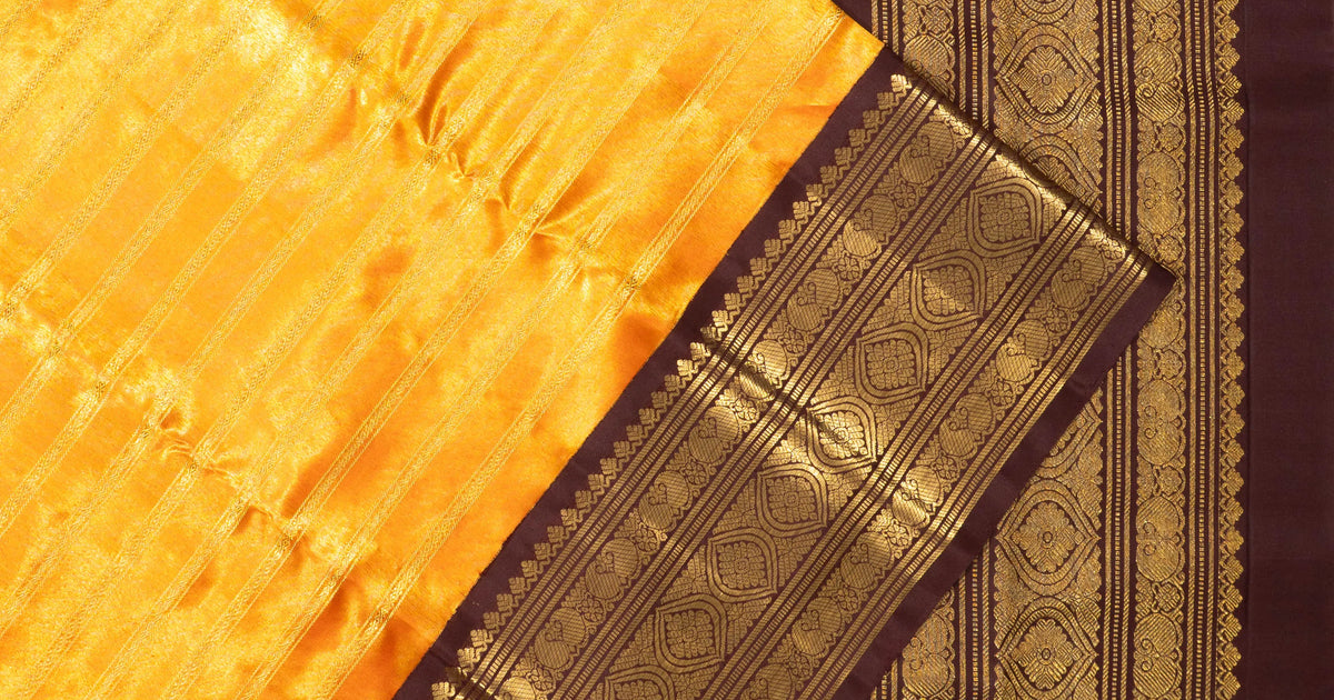 Kanchipuram Silk Tissue Horizontal Lines Gold Saree | Kankatala
