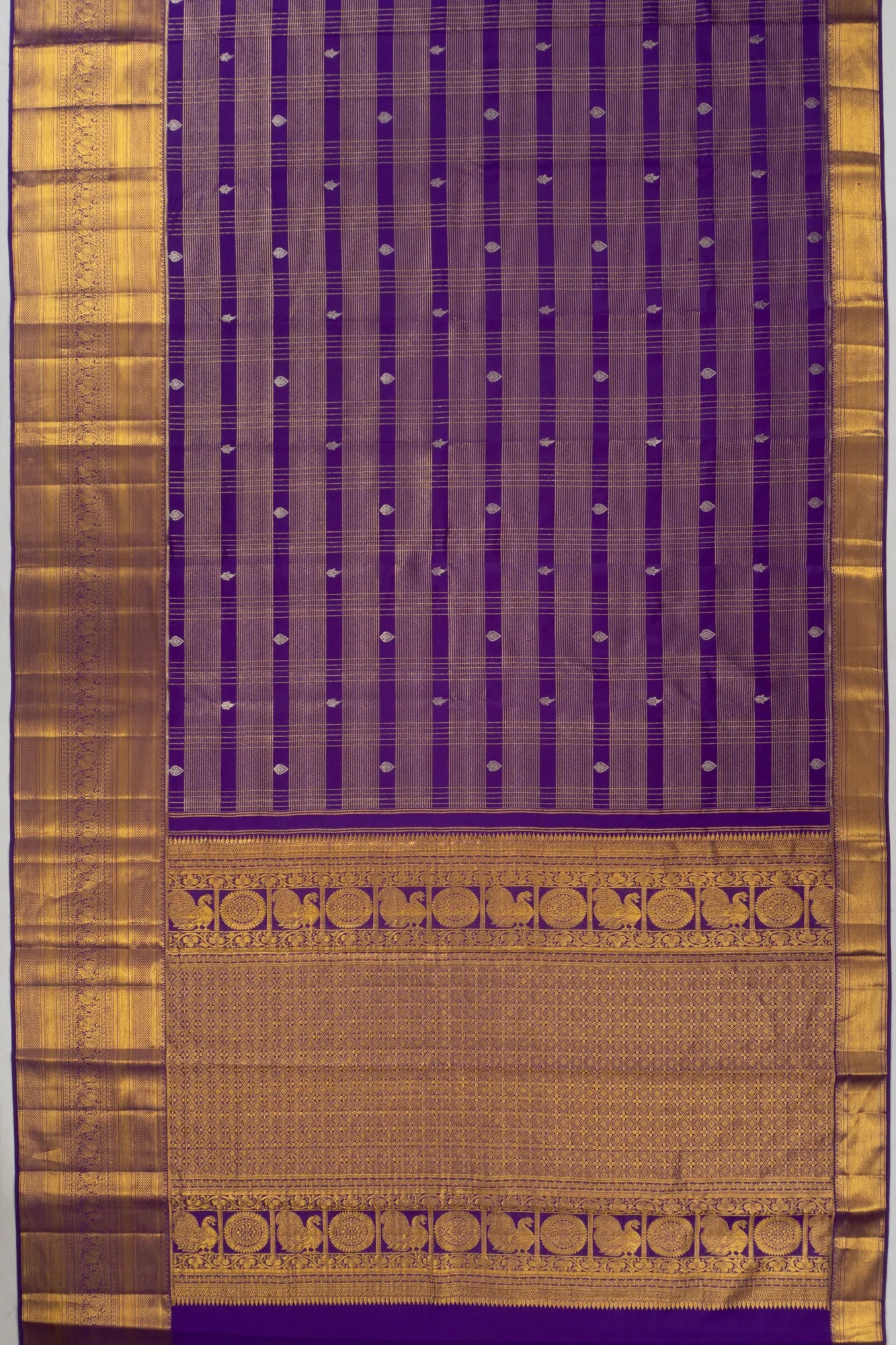 Taranga Kanchi Silk Checks And Butta Violet Saree 
