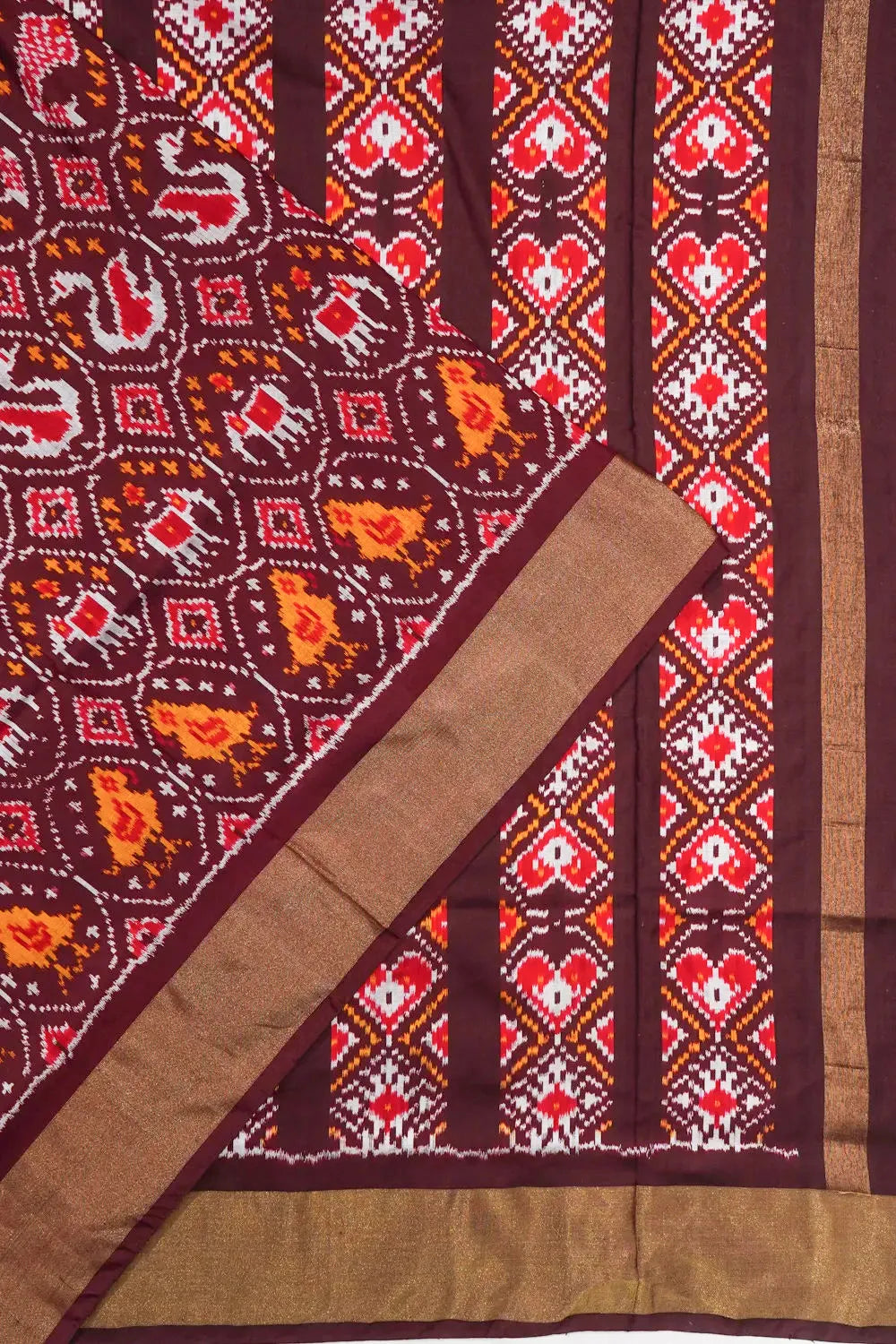 Pochampally Silk Ikat Brown Saree | Kankatala