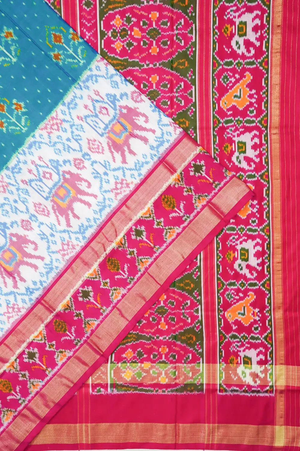 Pochampally Silk Ikat Dual Tone Green And Blue