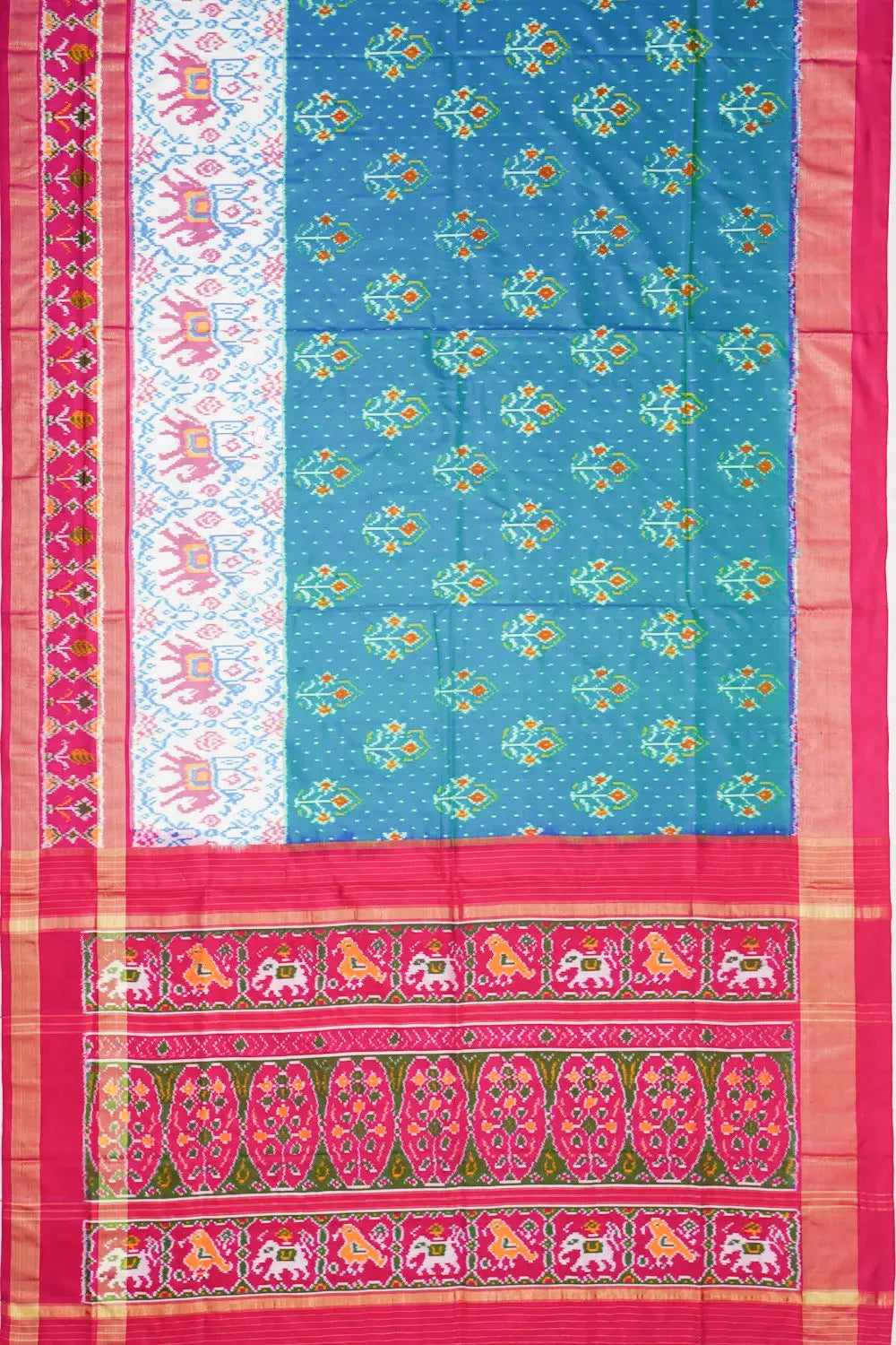 Pochampally Silk Ikat Dual Tone Green And Blue
