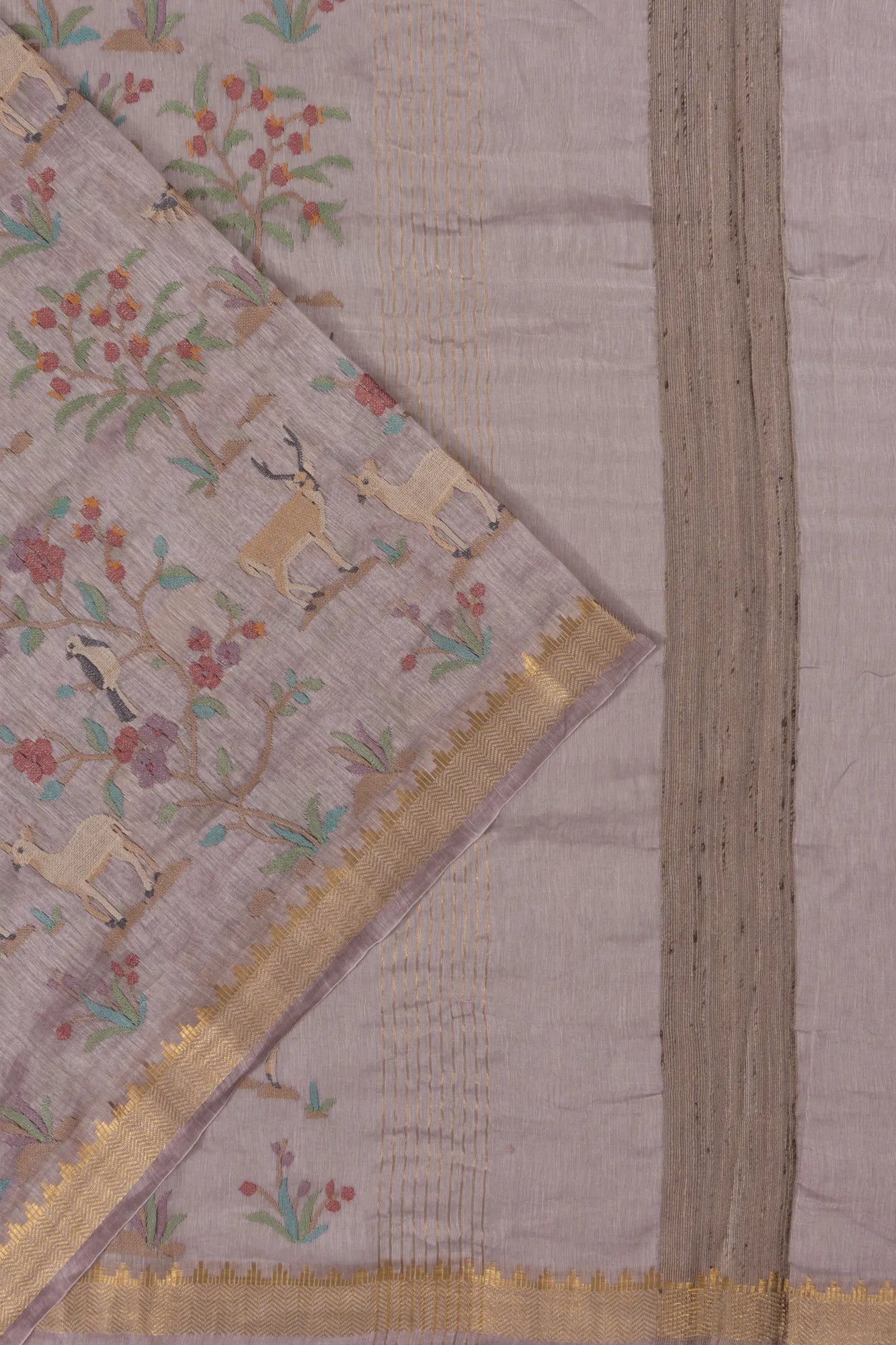 Linen Embroidery Brocade Pink Saree | Kankatala