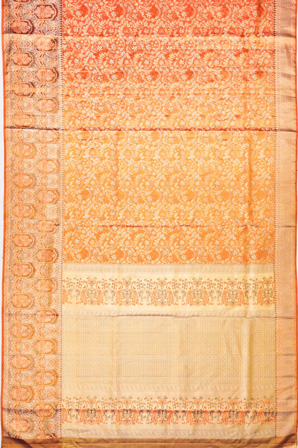 Taranga Kanchi Silk Tissue Brocade Orange Saree | Kankatala