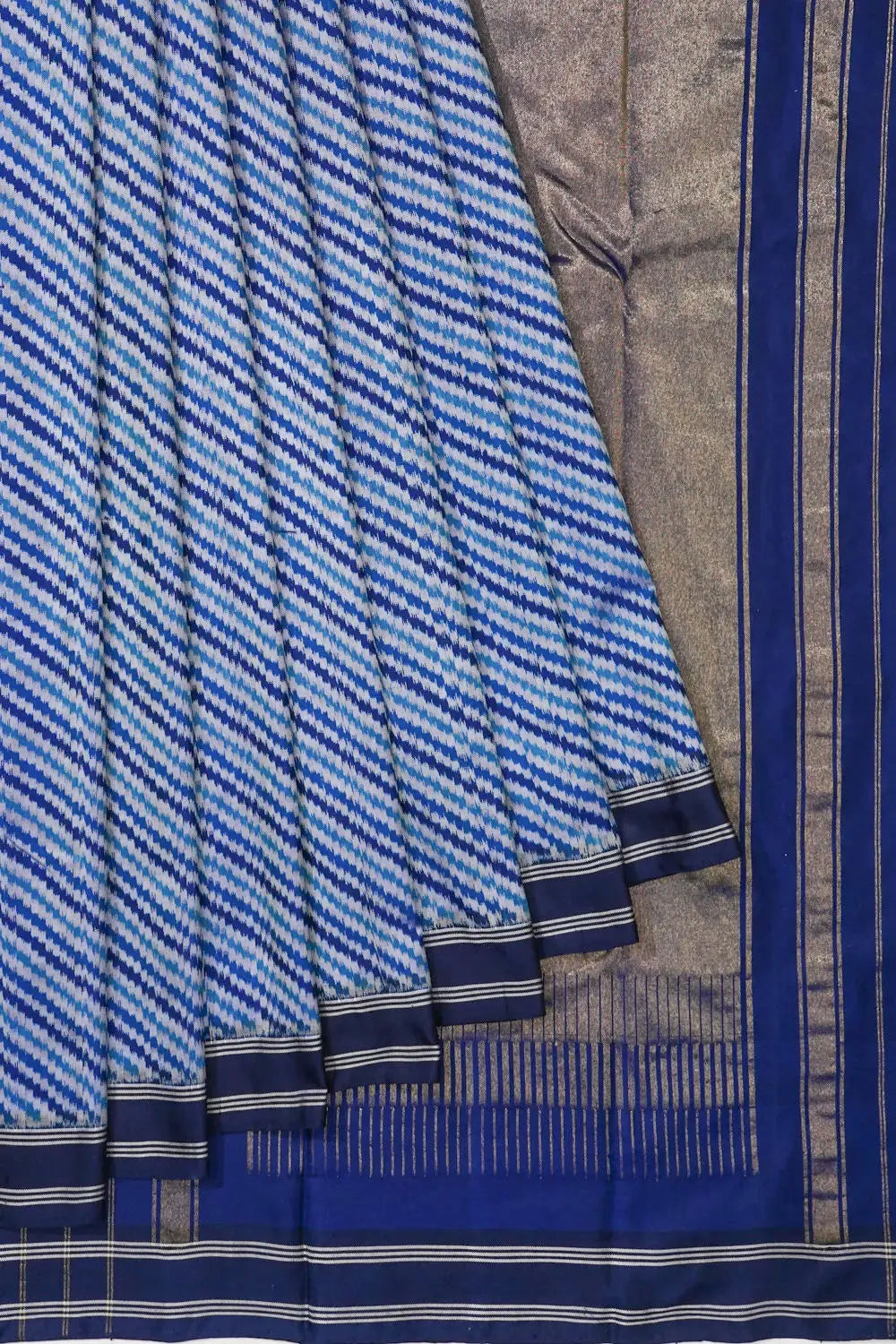 Semi Patan Silk Ikat Diagonal Lines Multicolour Saree