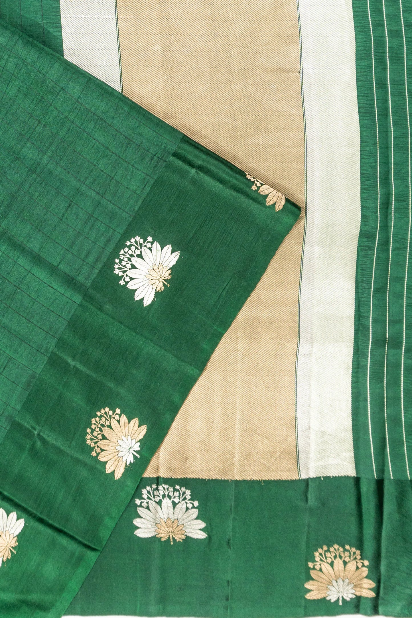 Banarasi Poona Silk Lines Dark Green Saree | Kankatala