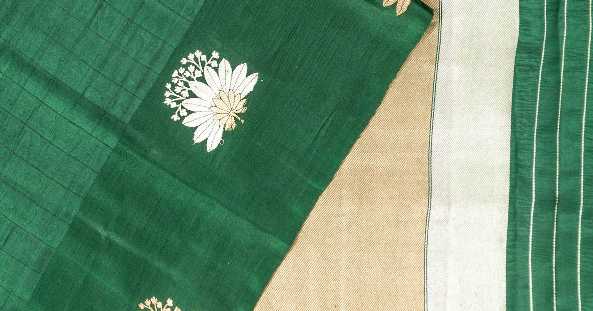 Banarasi Poona Silk Lines Dark Green Saree | Kankatala