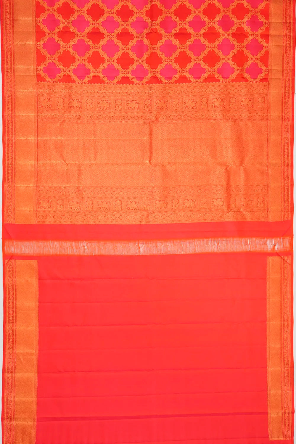 Taranga Kanchi Silk Jaal Pink And Red Saree