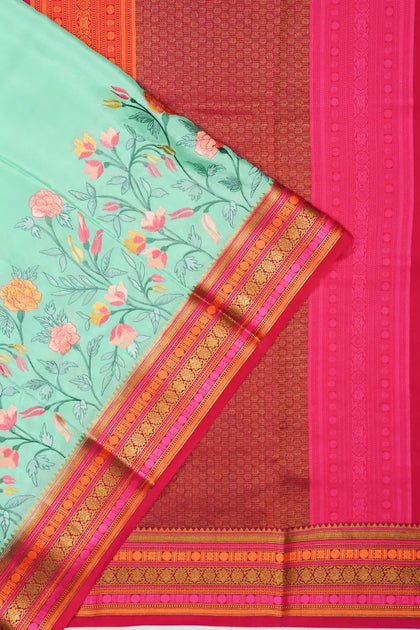 Mysore Silk Plain Pastel Green Saree With Embroidery
