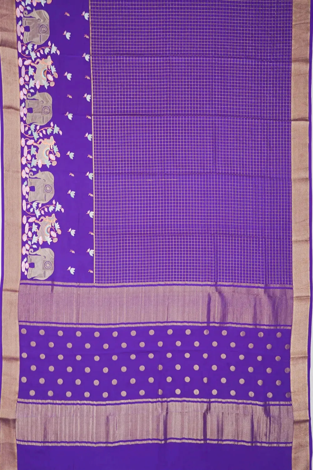 Mysore Silk Checks Violet Saree With Embroidery | Kankatala