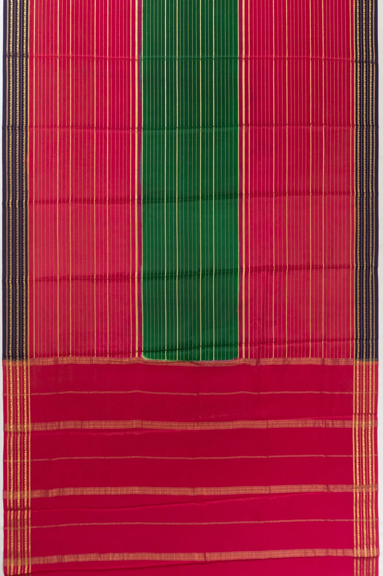 Mysore Silk Horizontal Lines Pink And Green Saree 
