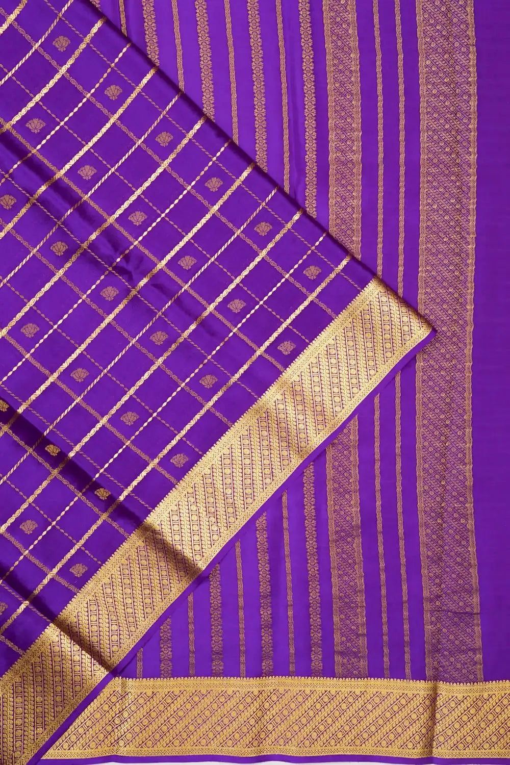 Mysore Silk Checks And Butta Violet Saree | Kankatala