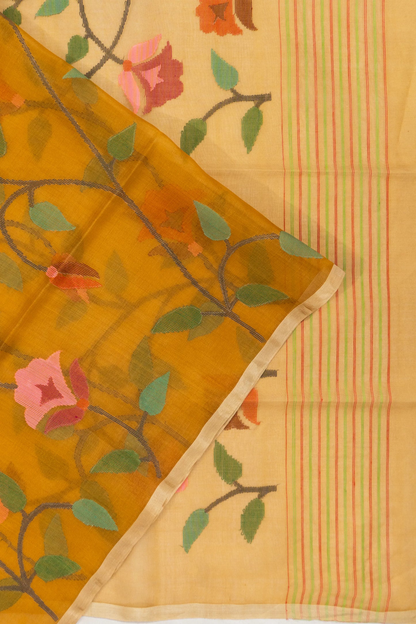Phulia Cotton Jamdani Jaal Mustard Yellow Saree | Kankatala