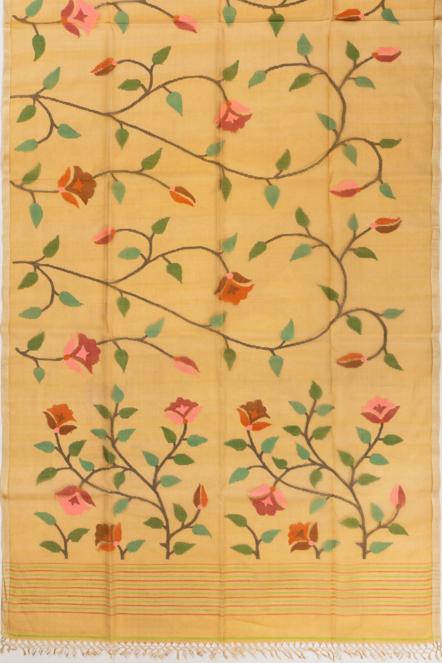 Phulia Cotton Jamdani Jaal Mustard Yellow Saree | Kankatala