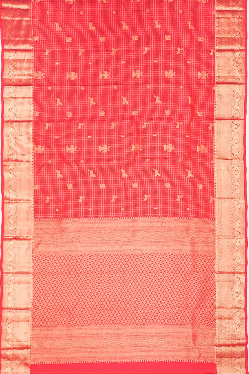 Coimbatore Soft Silk Checks And Butta Burnt Orange 