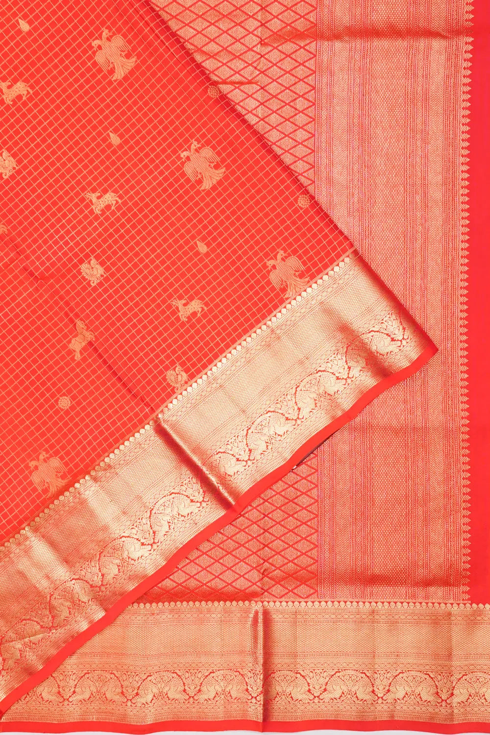Coimbatore Soft Silk Checks And Butta Orange Saree 
