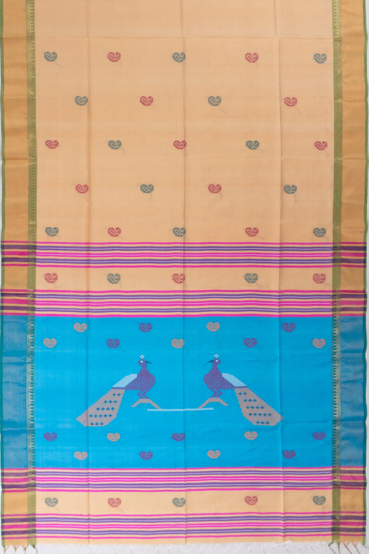 Bishnupuri Silk Butta Cream Saree | Kankatala