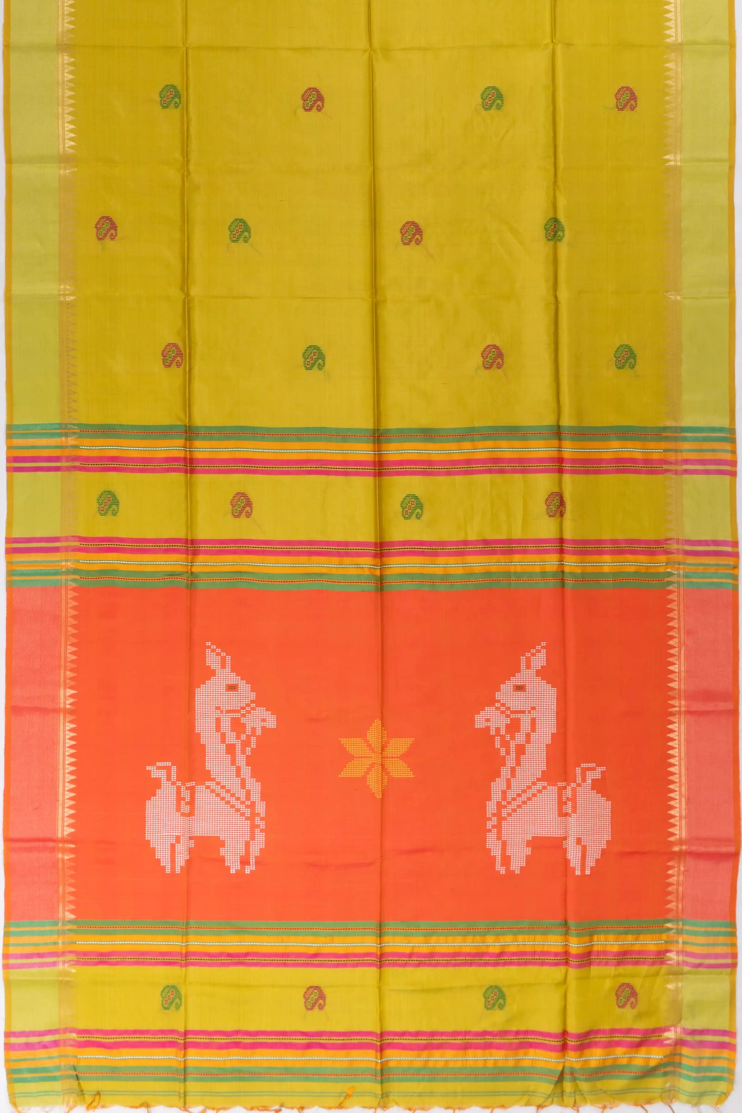Bishnupuri Silk Butta Mehendi Green Saree | Kankatala