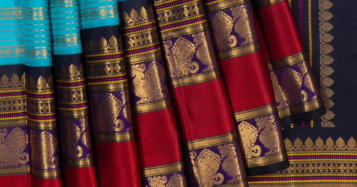 Classic Kanchipuram Silk Horizontal Lines Sky Blue Saree