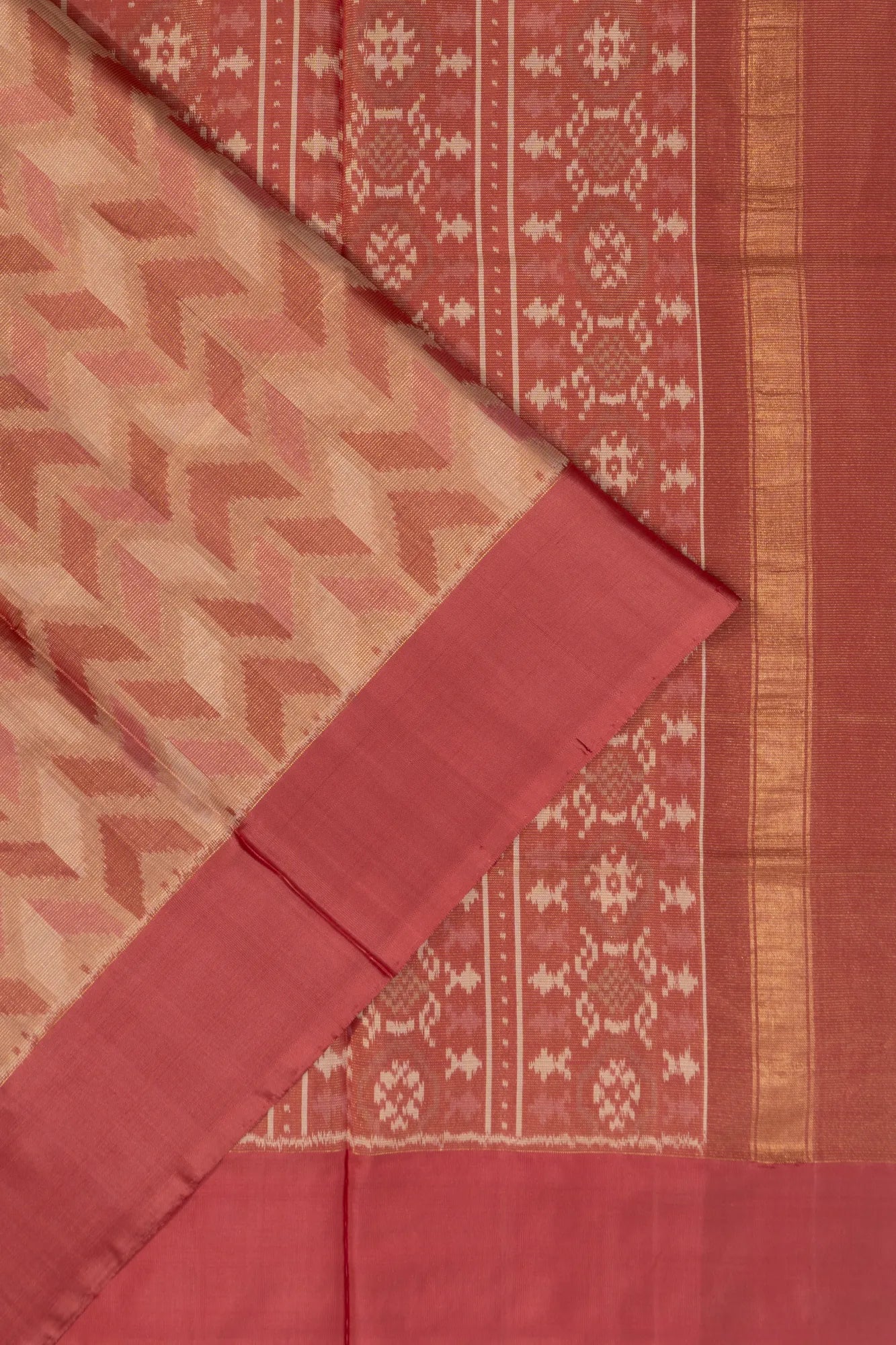 Pochampally Silk Ikat Tissue Beige Saree | Kankatala