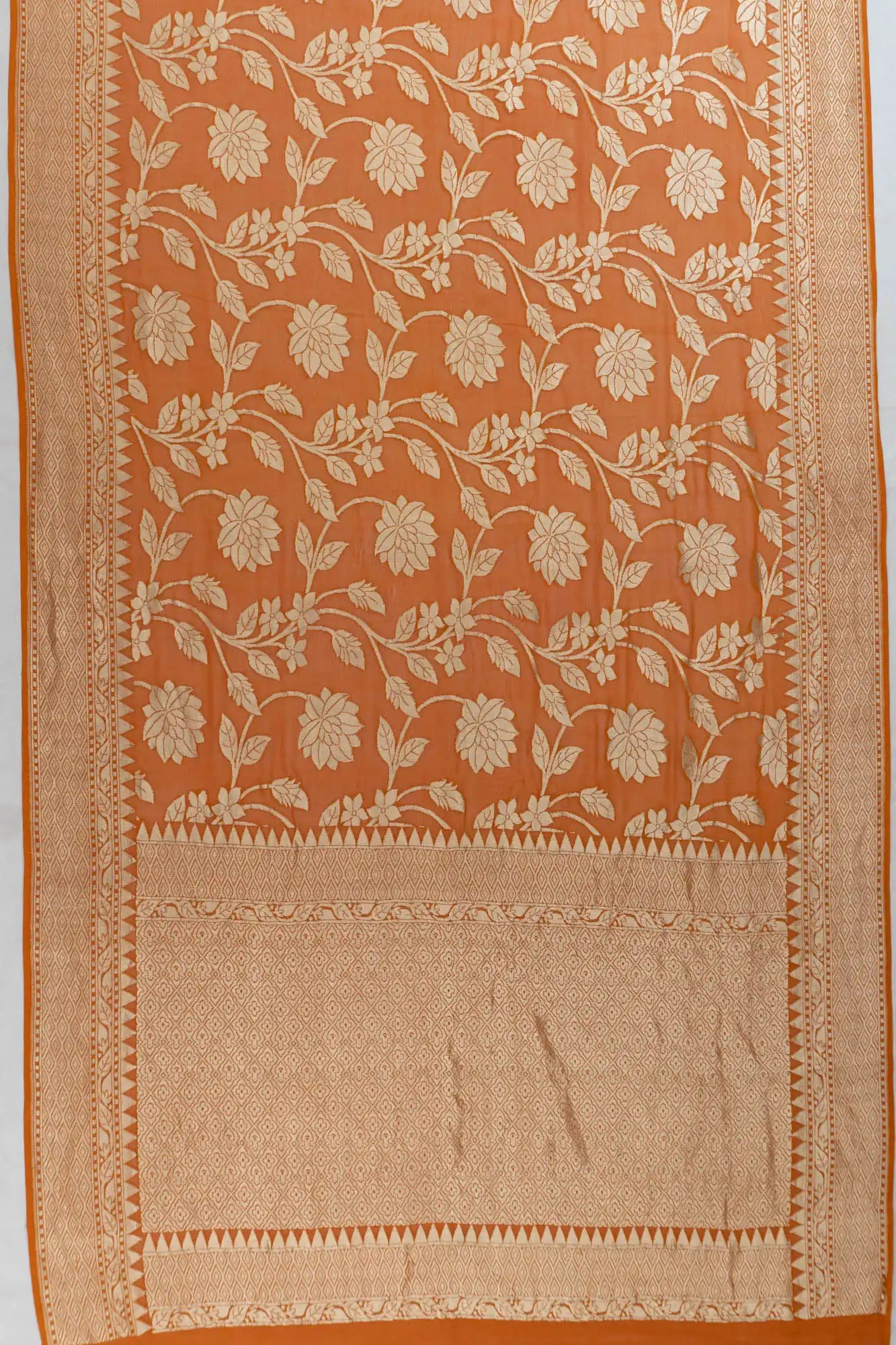 Vaanya Banaras Georgette Jaal Burnt Orange Saree | Kankatala