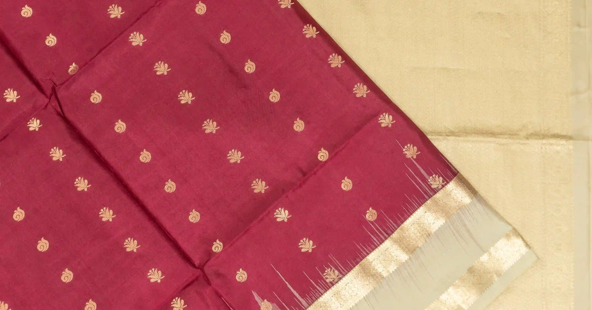 Taranga Kanchi Silk Butta Maroon Saree With Rettai 