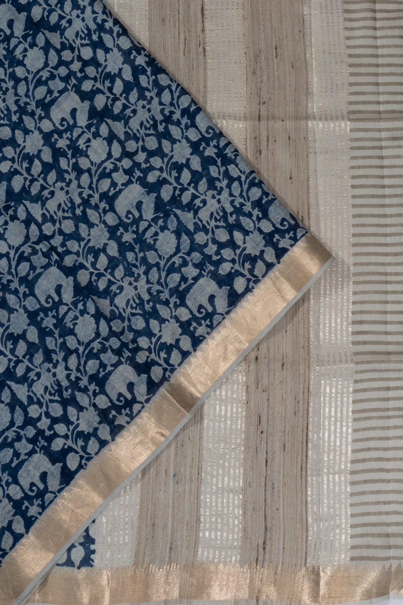 Tussar Printed Blue Saree | Kankatala