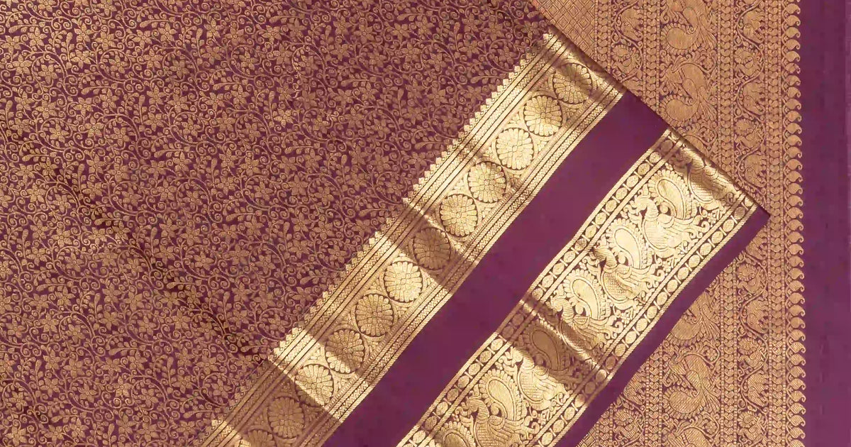 Kanchipuram Silk Brocade Purple Saree With Rettai Pettu