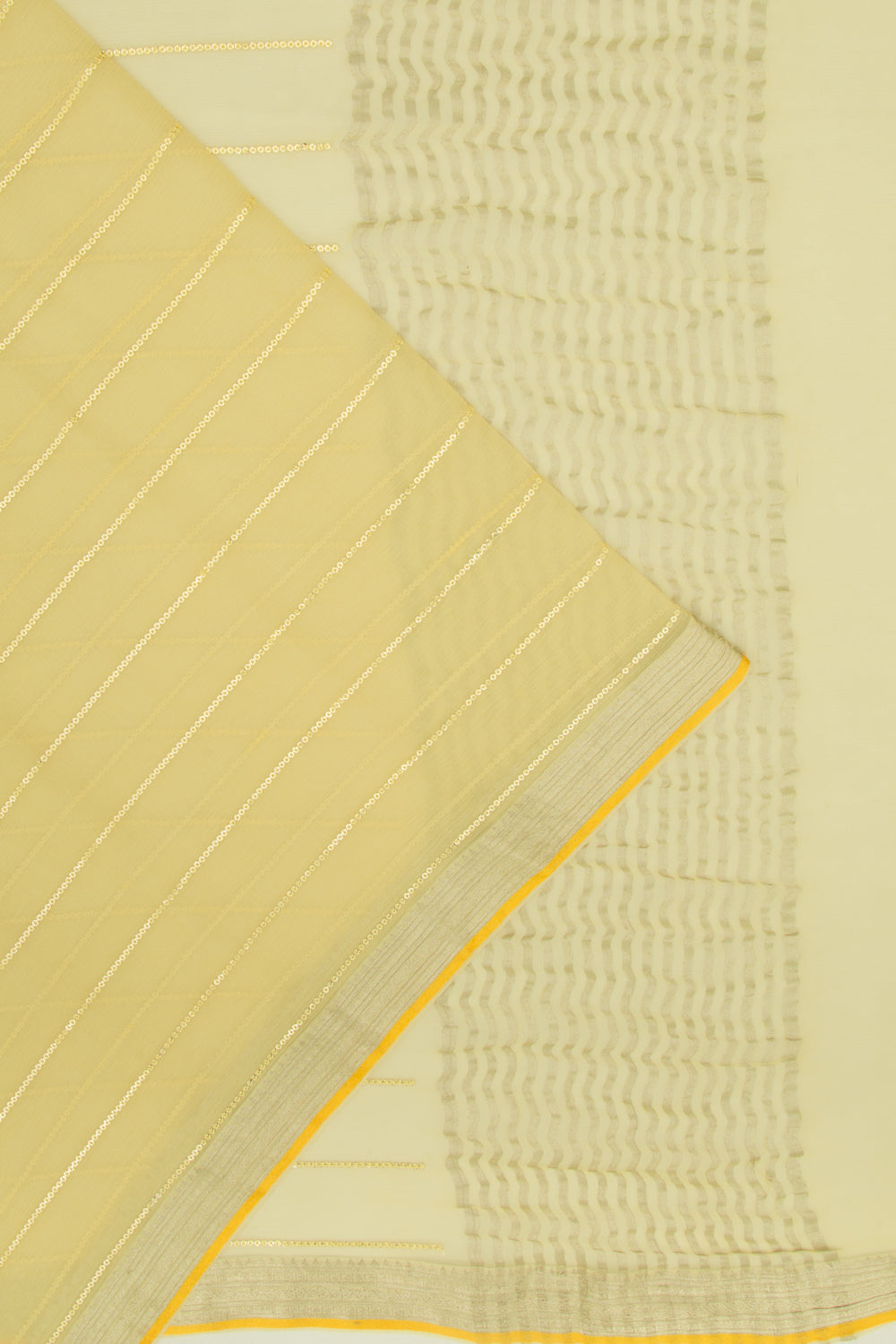 chiffon horizontal lines pastel yellow saree with sequin – Kankatala India